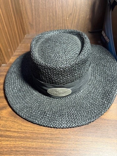 GREG NORMAN BLACK GOLF STRAW HAT SHARK LOGO | eBay