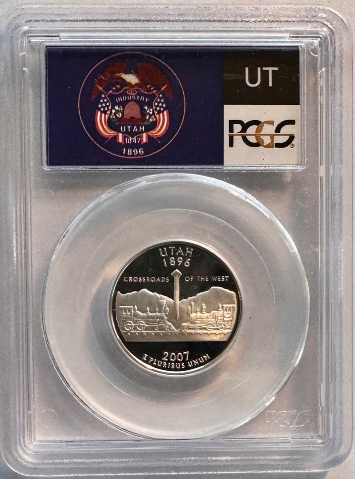 2007 S 25c UTAH Silver State Flag Label Quarter Proof Coin PCGS ...