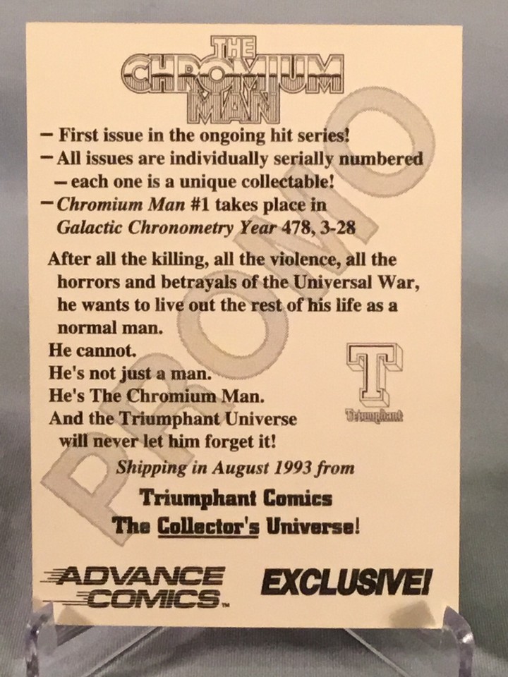THE CHROMIUM MAN 1993 ADVANCE COMICS EXCLUSIVE PROMO CARD NO NUMBER ...
