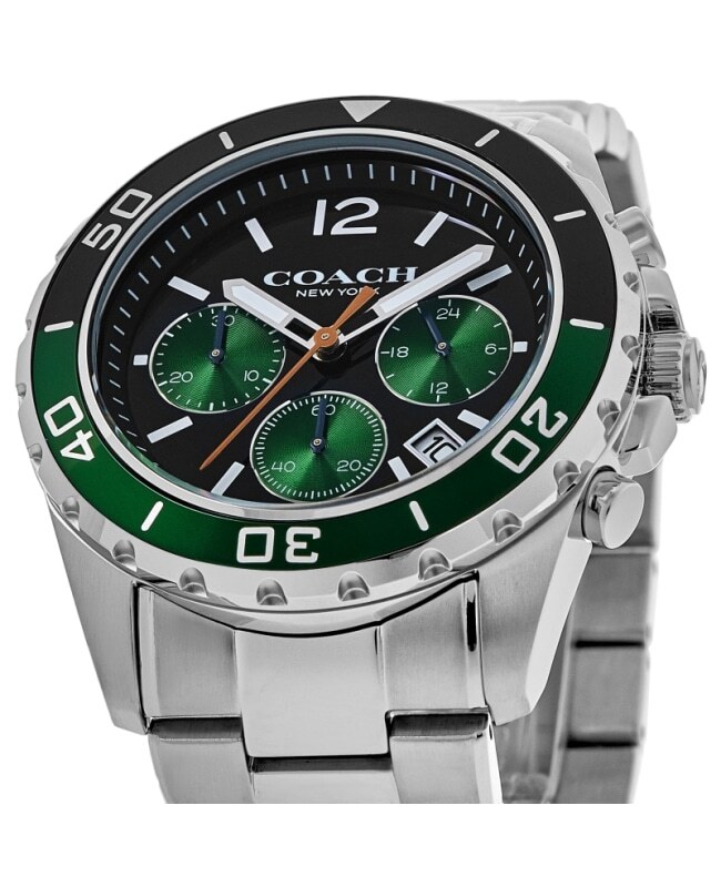 New Coach Kent Black & Green Chronograph Dial Steel Men's Watch ...