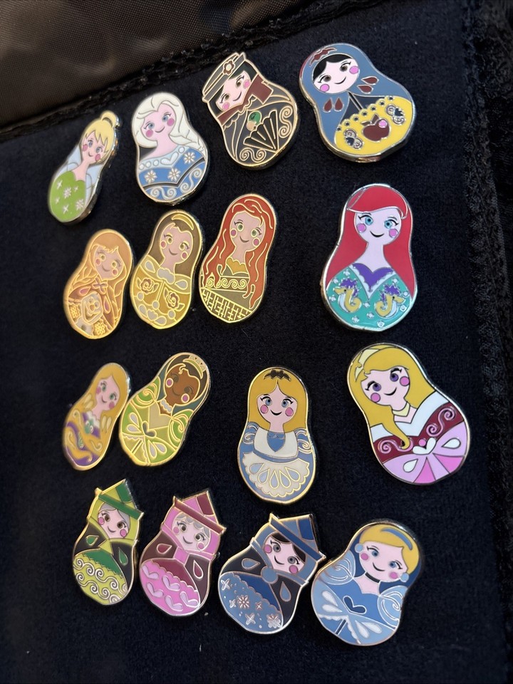 Disney 16 pin set NESTING DOLLS MYSTERY complete Princess Fairies ...