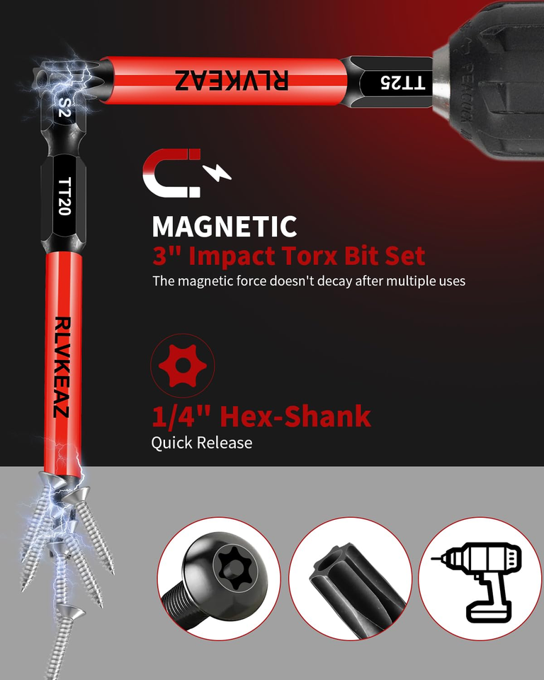 12-Piece Impact Security Torx Bit Set T5-T40, Magnetic High Torque Bits ...