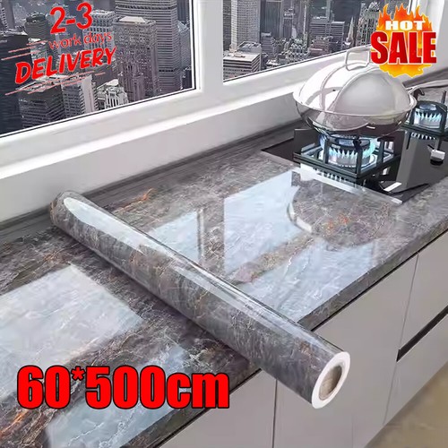 500CM Kitchen Marble Worktop Covering Cupboard Self Adhesive Sticker ...