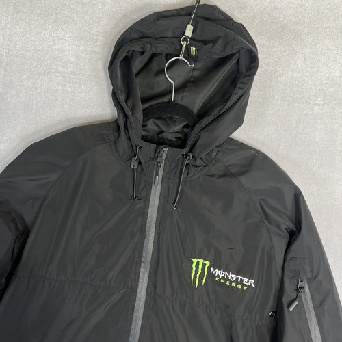 Monster Energy Jacket Mens XXL Black Full Zip Hooded Windbreaker Logo ...
