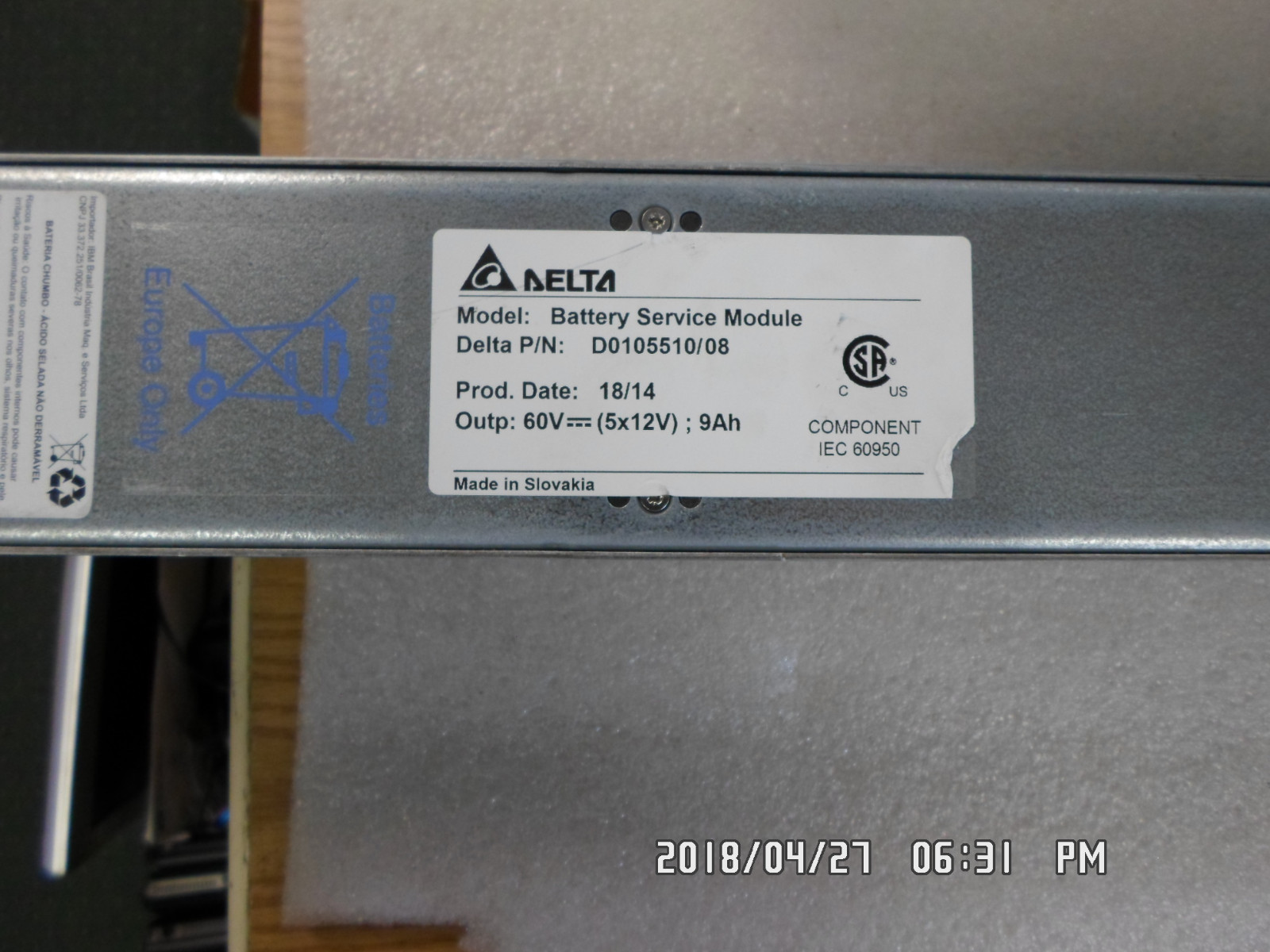 Delta IBM Battery Service Module D0105510/08 IBM: 45W6797 With ...