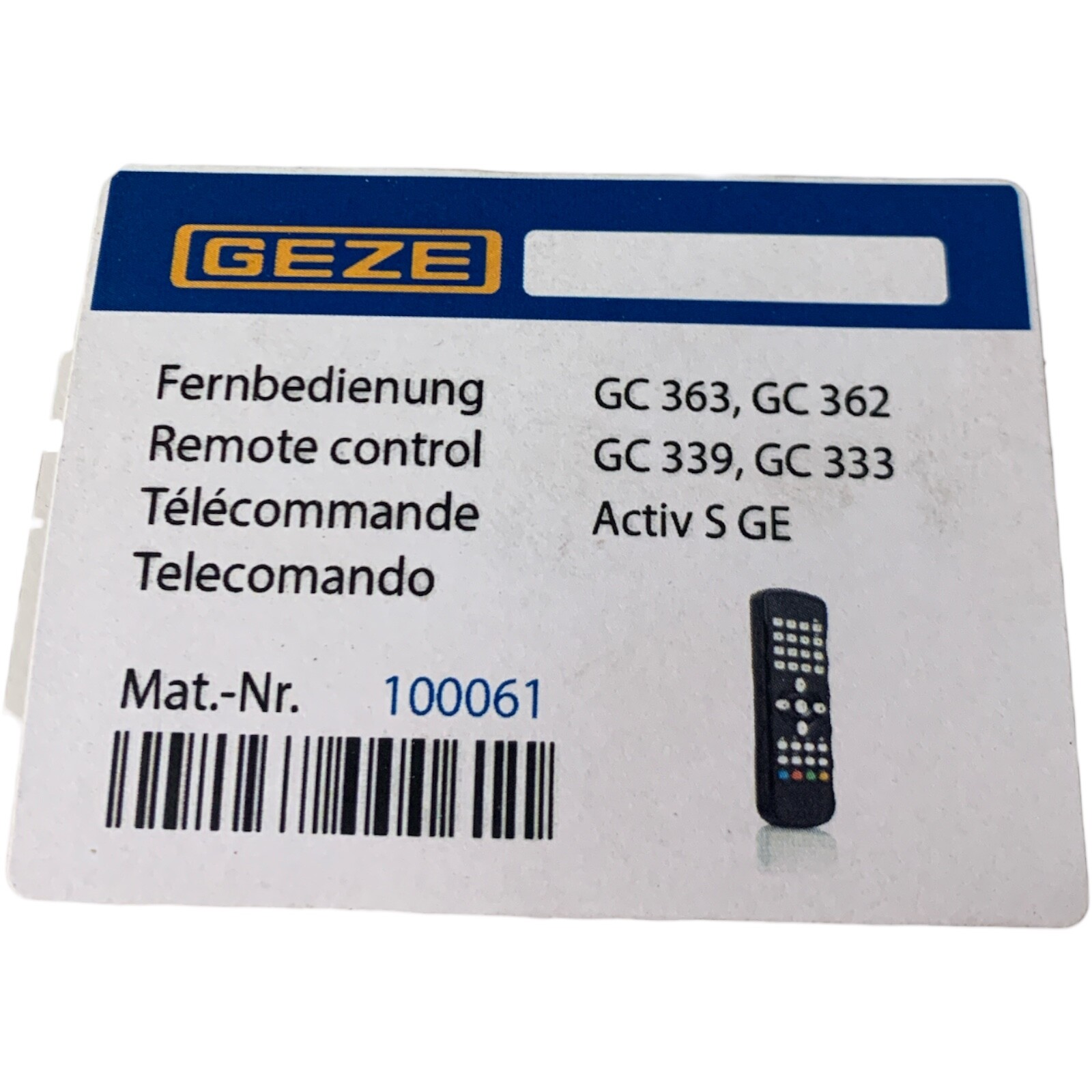 GEZE GC363,GC362,GC339,GC333 Activ S GE Fernbedienung für Sensoren ...