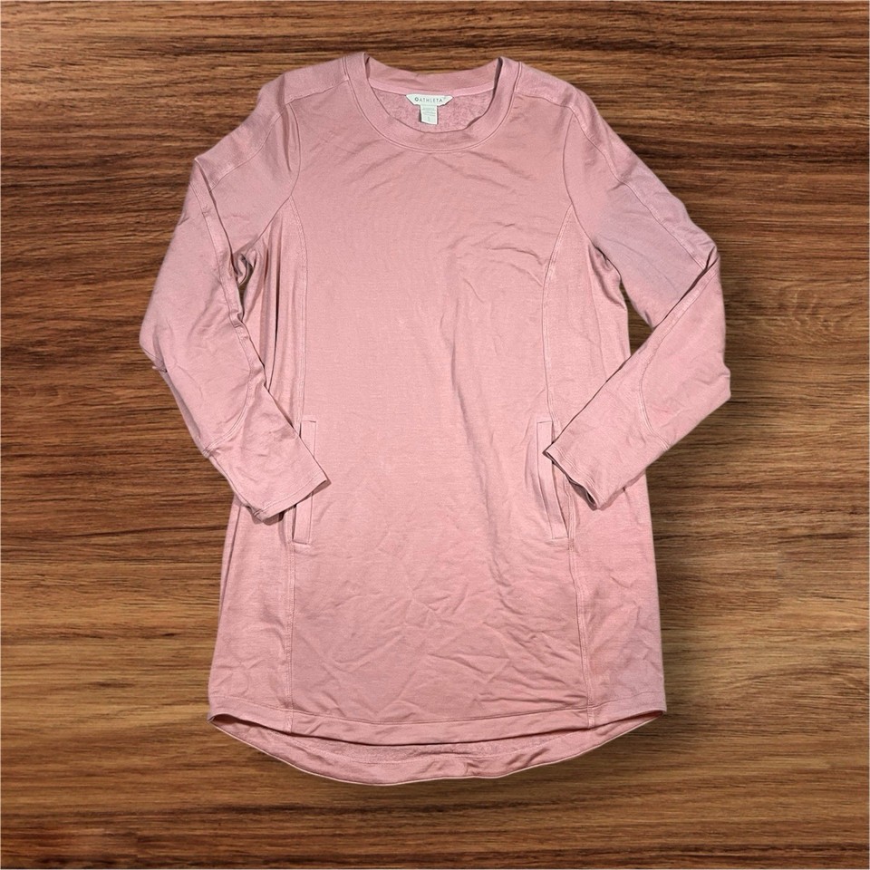 Athleta Balance Long Sleeve Front Pockets Crewneck Pink Dress Women ...