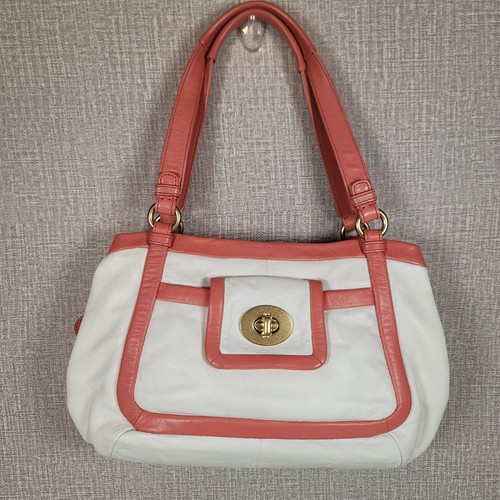 COACH Cricket White Leather Shoulder Bag Coral Pink Satchel Style 13601 ...
