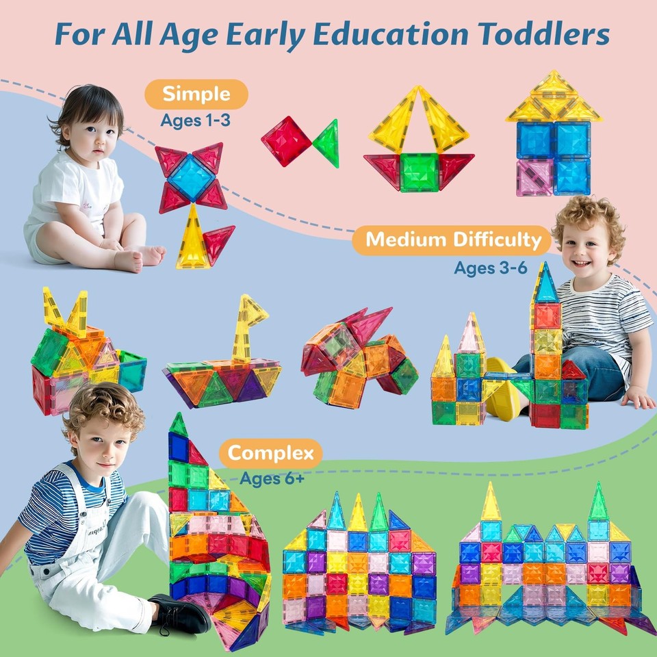 Magnetic Building Tiles 100 PCS Magnets Stacking Kids Toys STEM Sensory ...