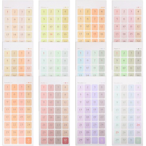 12 Sheets Date Sticker Paper Calendar Planner Month Tabs Office ...
