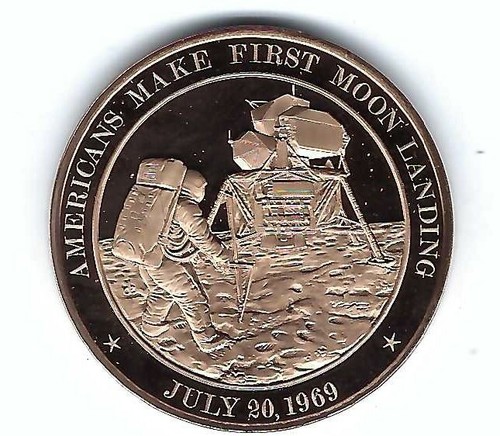 1969 APOLLO 11 NEIL ARMSTRONG FIRST MOON LANDING NASA BRONZE COIN MEDAL ...