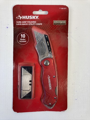 Husky 21113 Folding Sure-Grip Lock Back Utility Knife W/ 10 Disposable ...
