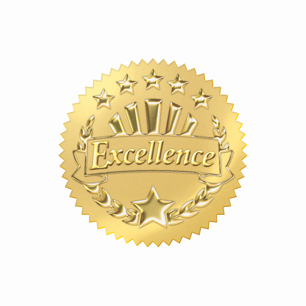 32 Embossed Gold Foil Certificate Stickers (Excellence) School Rewards ...