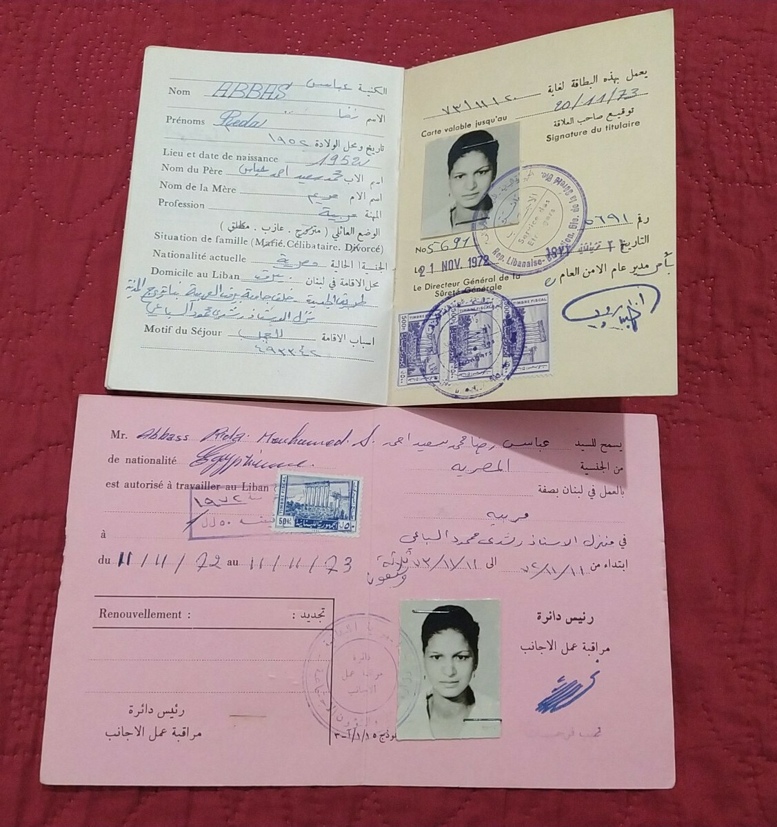 LEBANON 2 documents Cards Work Permit & Resident Card Revenues Beirut ...