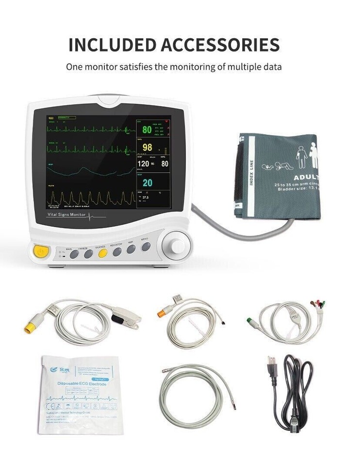 SR033 patient monitor 6 para ECG, RESP, SpO2, PR, NIBP,TEMP 8'' color ...