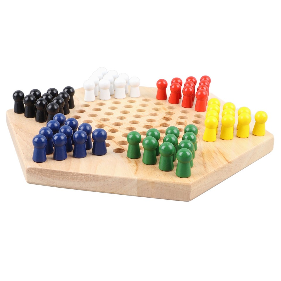 Chinese Checkers Set With Multiple Chess Pieces Wooden Board ...
