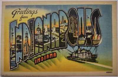 Vintage Large Letter Greeting Indianapolis Indiana Linen Postcard IN a ...