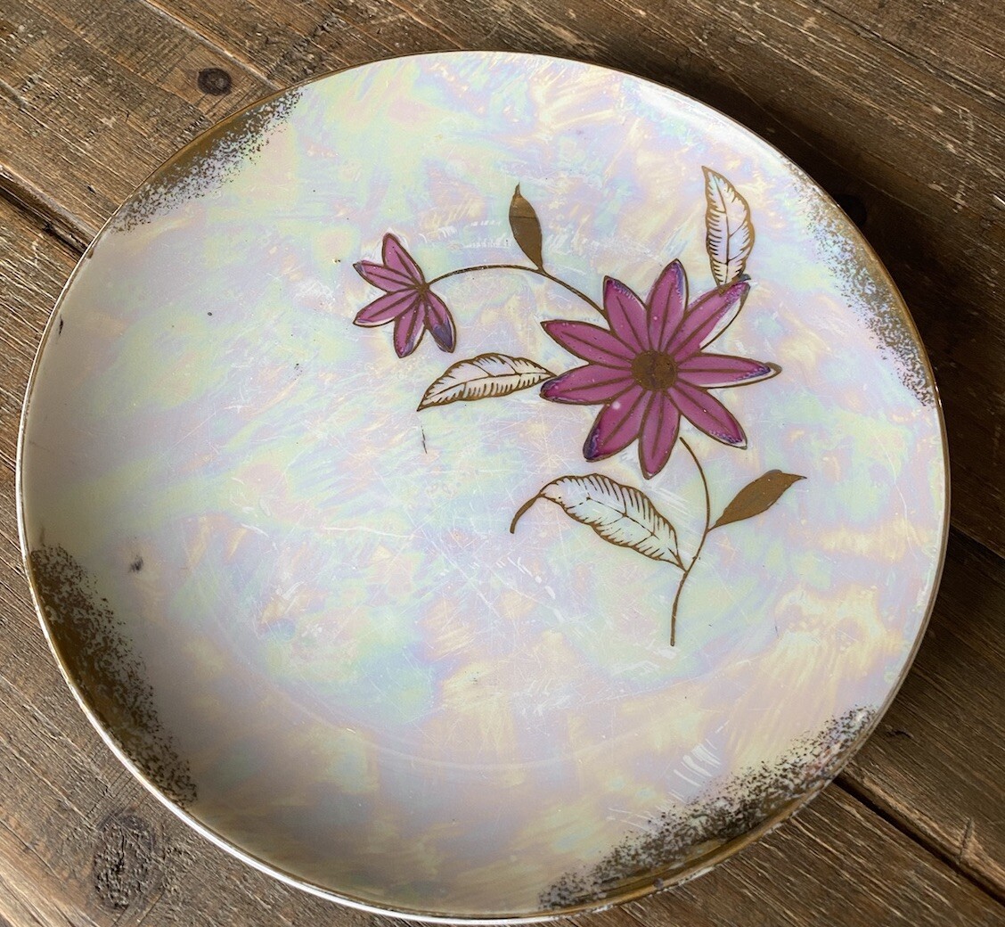 Del Coronado Nasco Lusterware Flowers Gold Gilt Opalescent VTG Plate ...