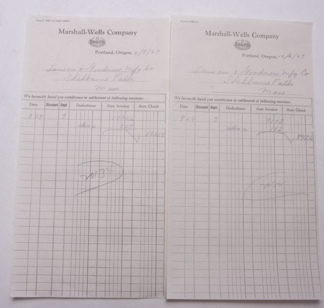 1927 Lamson Goodnow Marshall Wells Invoice Portland OR Ephemera L328D ...