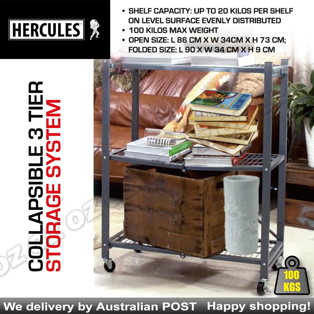 Pop It 3 Tier Collapsible Storage Shelf with loocking Wheels Purpose ...