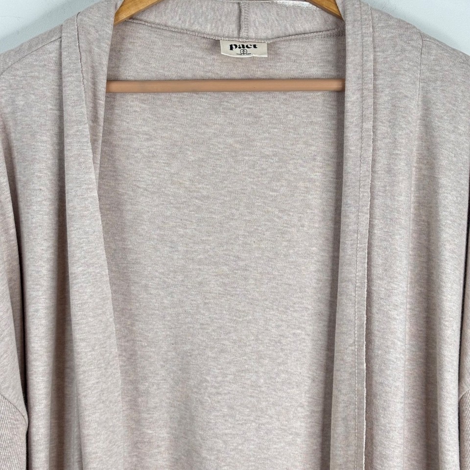 Pact Airplane Cardigan M/L Organic Cotton Wrap Open Front Beige Oatmeal ...