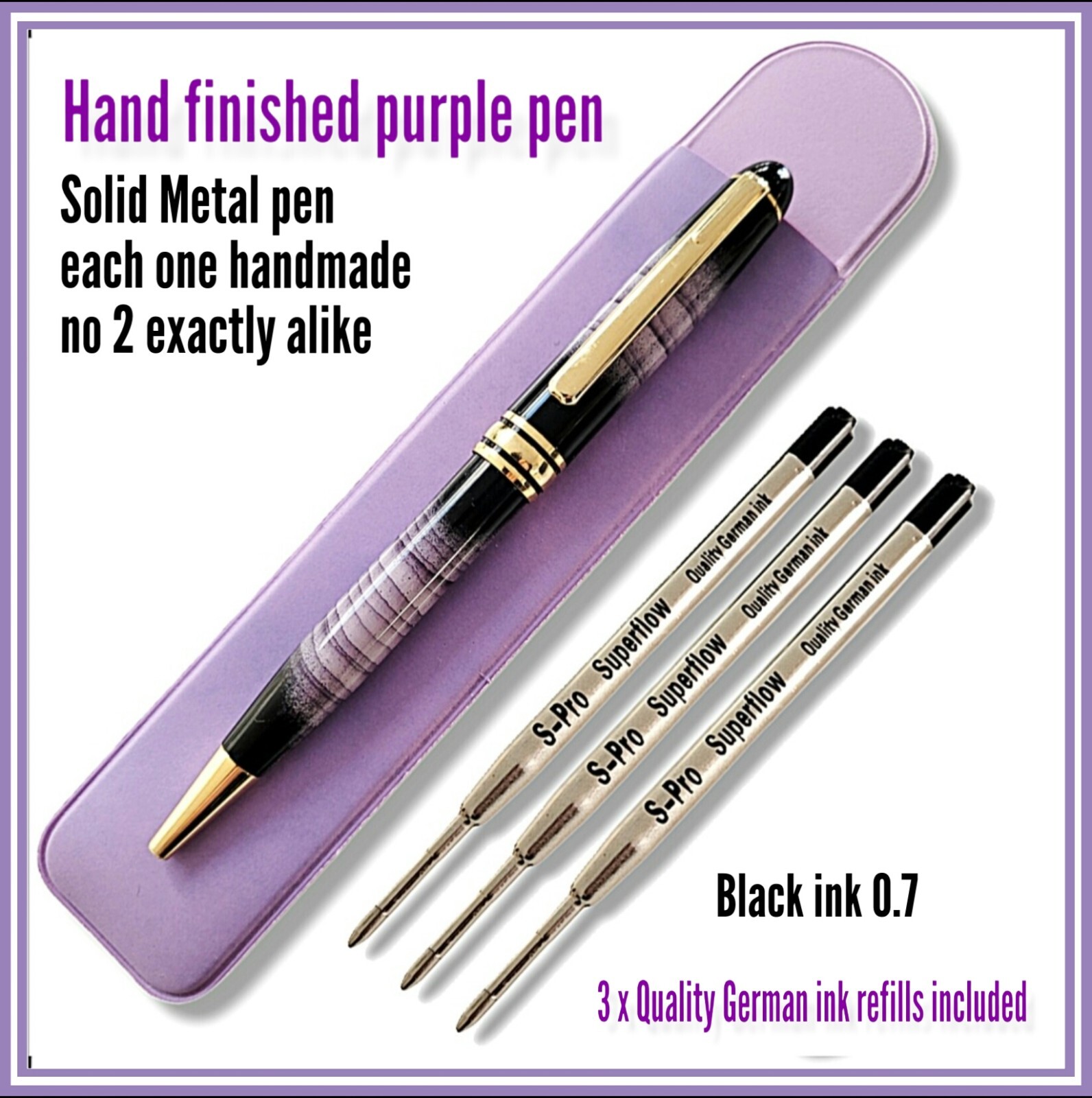 Purple pen quality metal +Parker Pen compatable ink refills black .7 ...