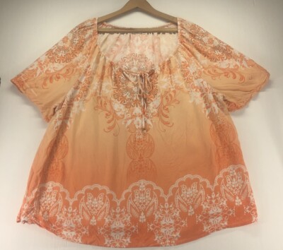 Cato Woman Floral Orange Tunic Top Size 26/28W Artsy Boho Oversized ...