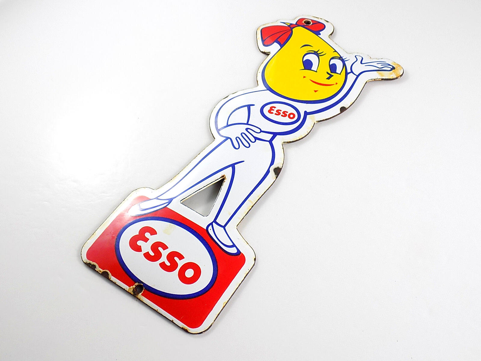VINTAGE ESSO DROP GIRL PORCELAIN METAL SIGN 7-7/8" x 3-5/8" GAS STATION ...