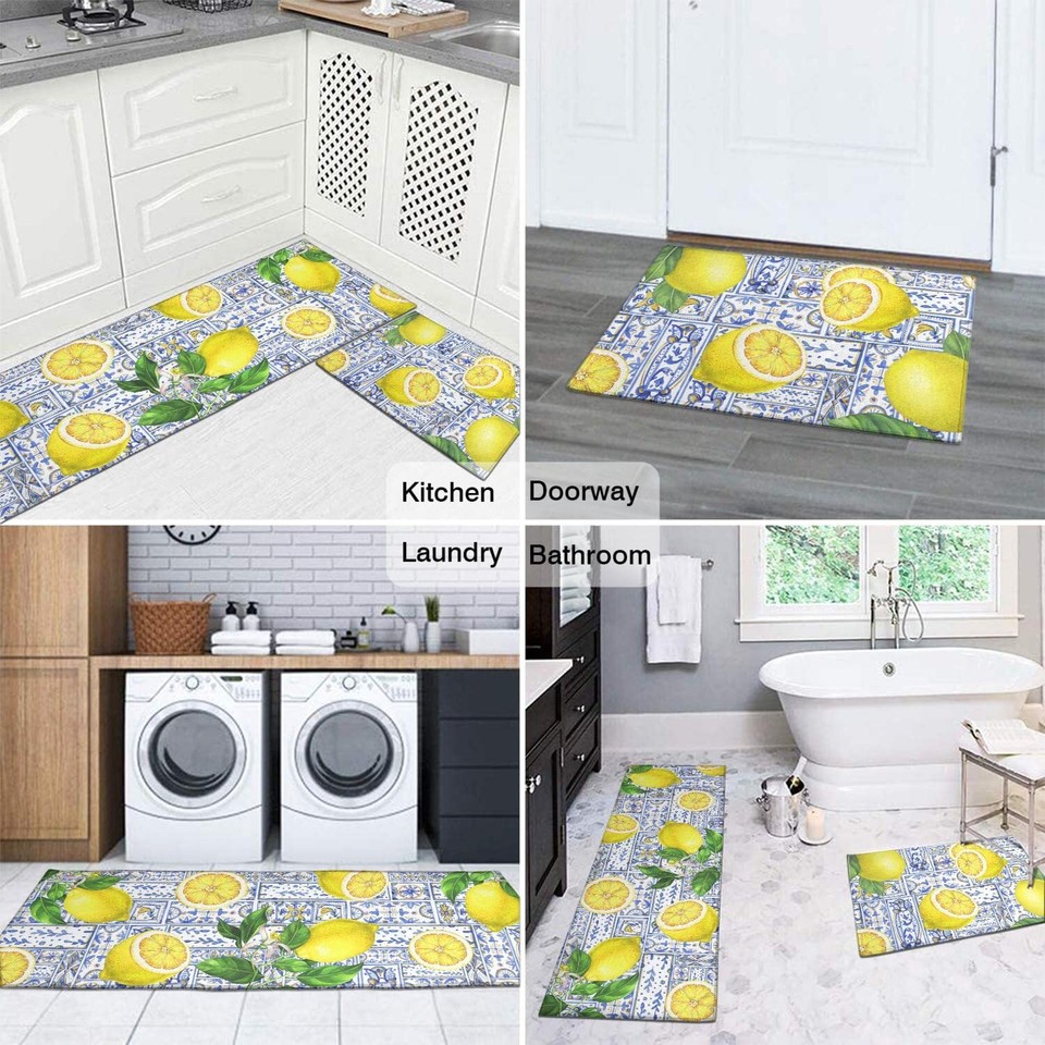 Lemon Kitchen Rug Mat Watercolor Lemon Kitchen Rugs Sets of 2 Washable ...