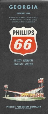 1964 PHILLIPS 66 Road Map GEORGIA Columbus Savannah Atlanta I-75 ...