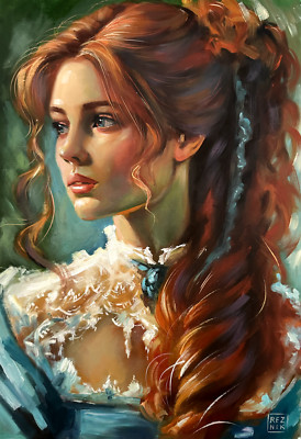 original painting A3 69RY artwork oil paints modern woman portrait | eBay