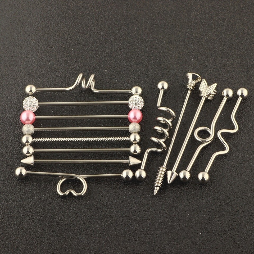 Set of 13 Industrial Scaffold Bar Ear Piercing Straight Barbell Steel ...
