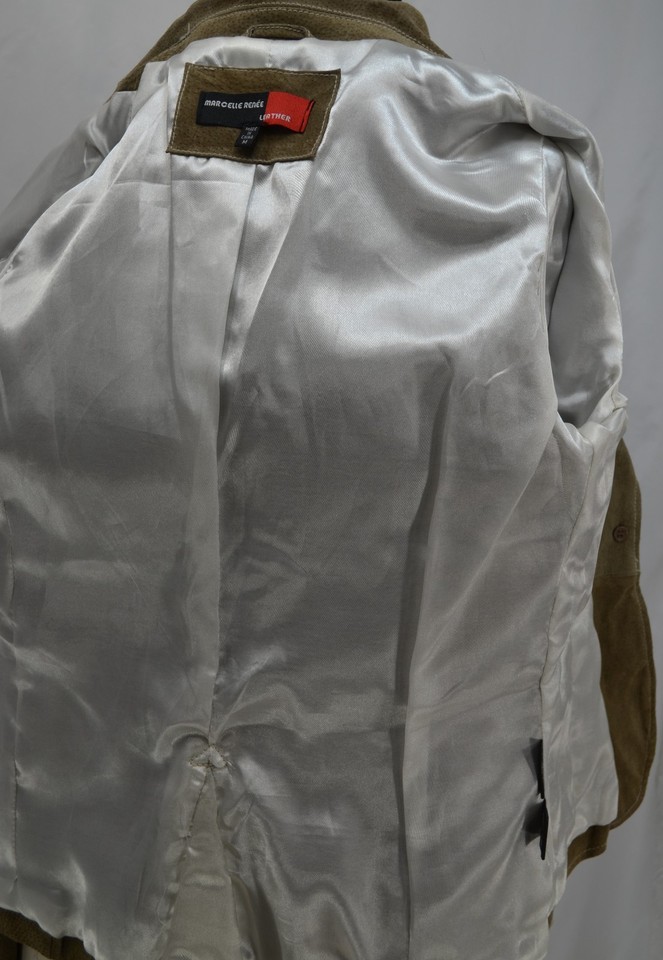 Marcelle Renee tan Suede LEATHER jacket Blazer light button coat Womens ...