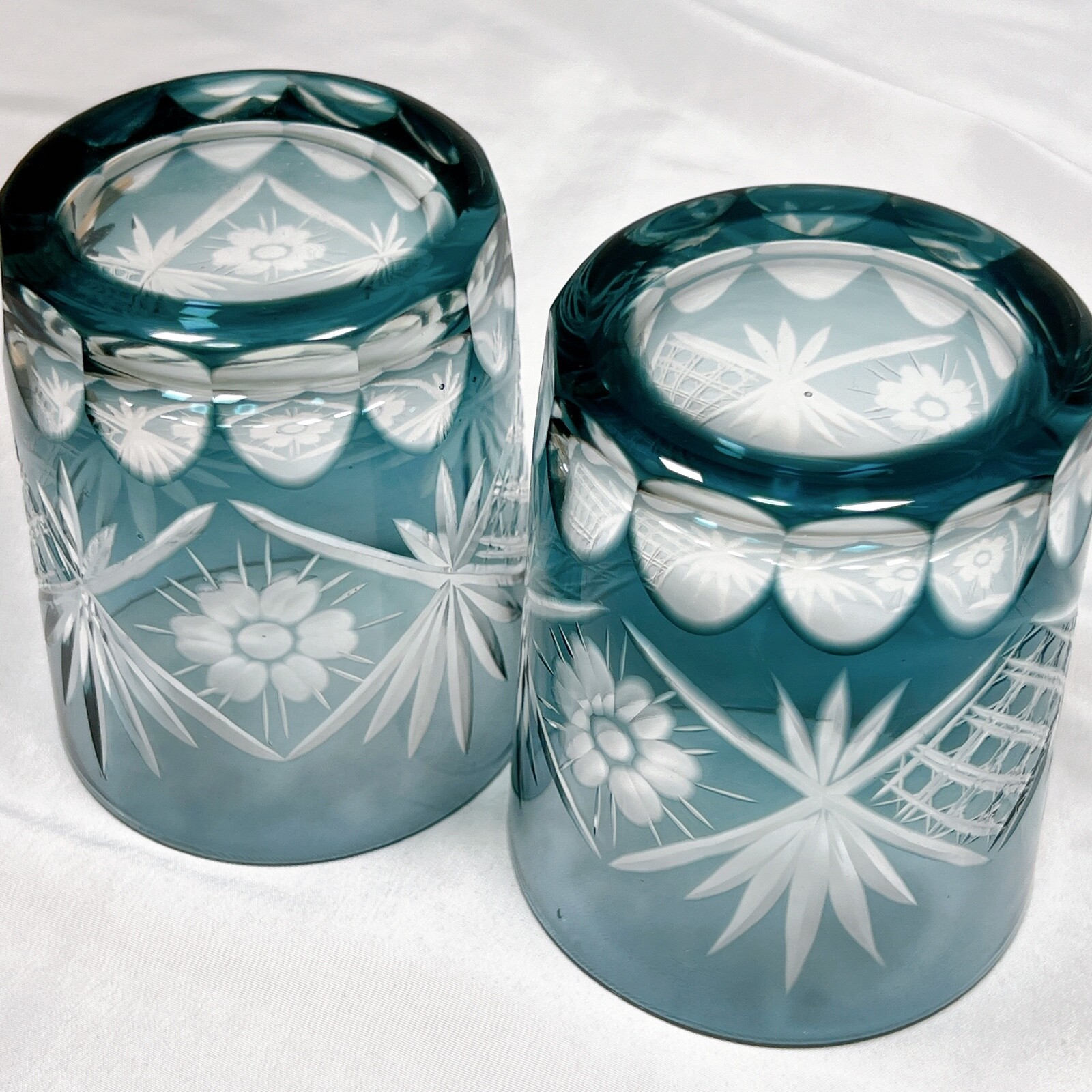 IROKISE Glass Blue Japanese Cut Glass two set Japanese Hand made New ...