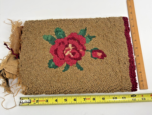 Antique Hooked Rug Cover ~ Model T Foot Warmer Cover ~ Rose Flower 12" x 9" | eBay