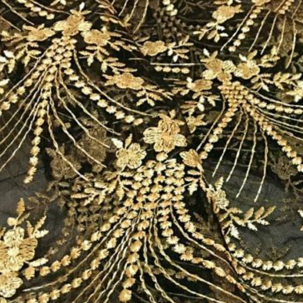 Black And Gold Lace Fabric Beaded Lace Black Gold Villisilkki