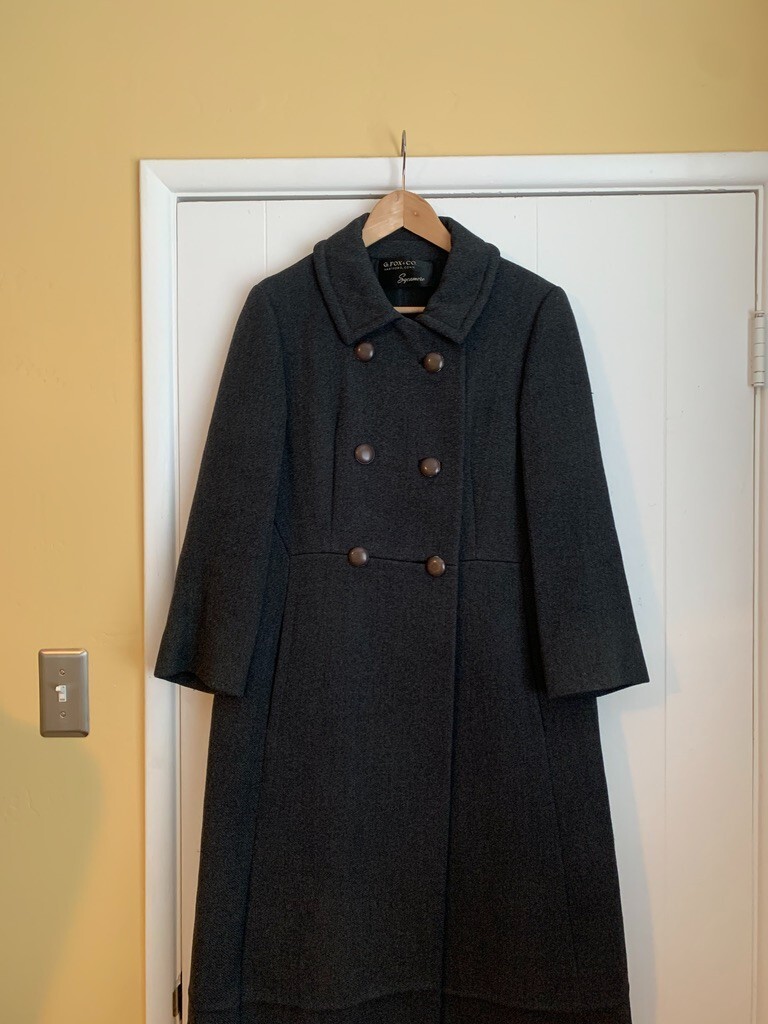 Vintage G. Fox & Co Slate Black Long Wool Double Brea… - Gem