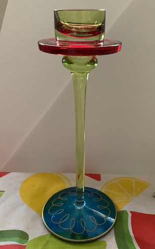 Vintage Stretched Art Glass Multi Color Candle Stick | eBay