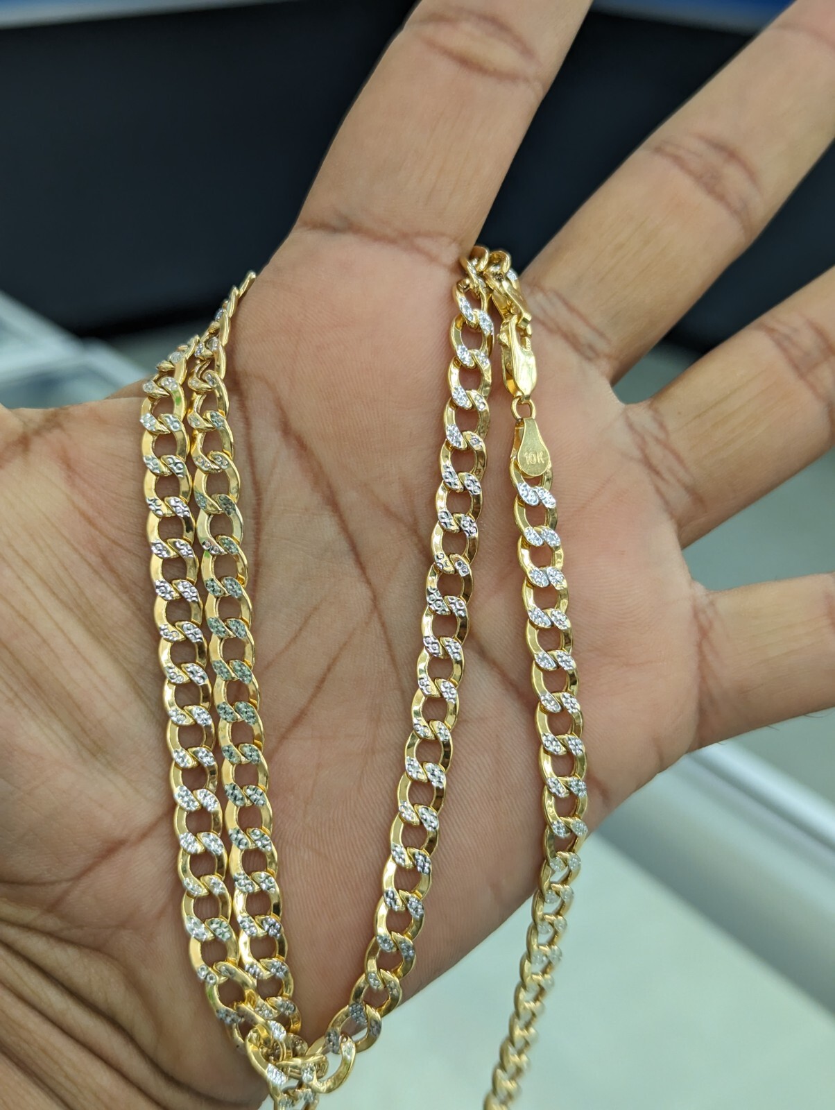 10kt Real Gold Cuban Curb Diamond Cut Chain 6.4 mm for Men and Women | eBay