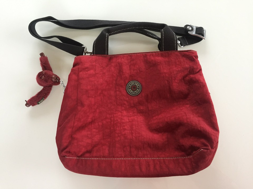 KIPLING INCA PRIVATE TRANSPORT BURGUNDY ACROSS BODY SHOULDER BAG MONKEY ...