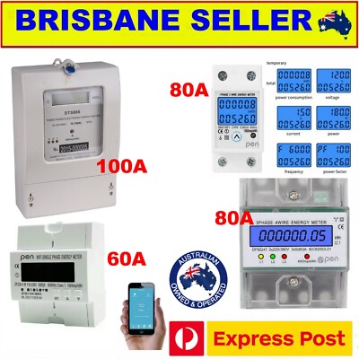 ELECTRICITY METER 240V 100A 3 PHASE 415V 80A SINGLE PH DIN WALL MOUNT ...