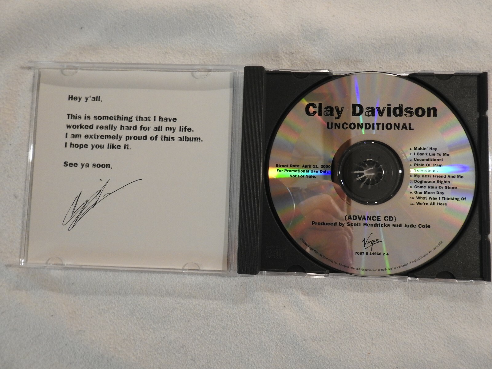 Clay Davidson "Unconditional" BRAND NEW ADVANCE PROMO ONLY CD! NEVER ...