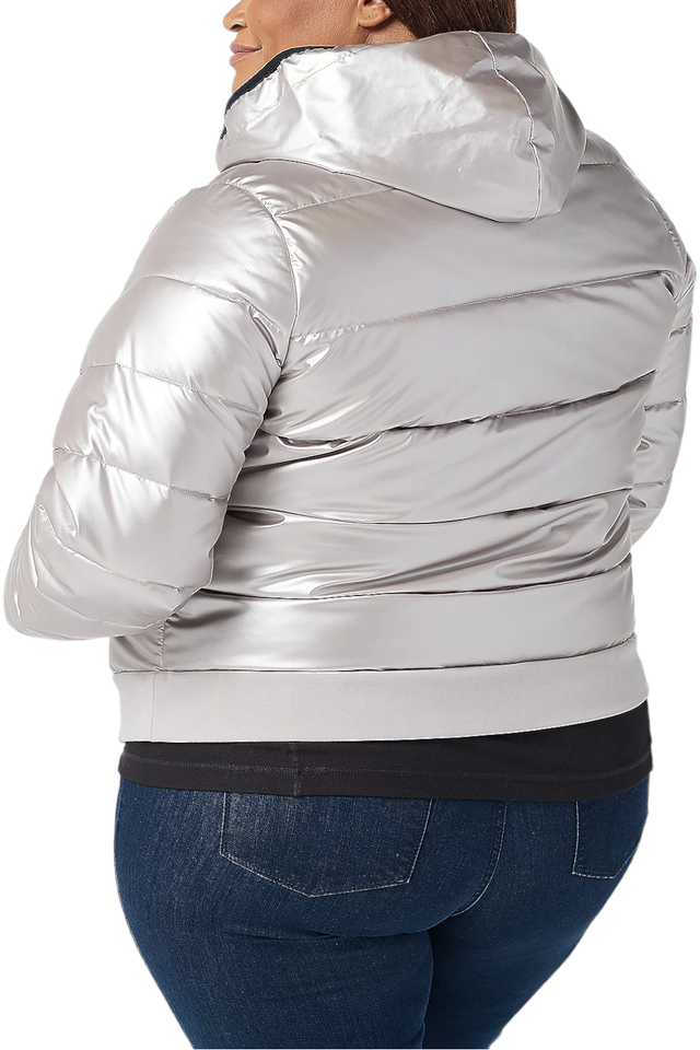 zuda Quilted Pearlized Puffer Jacket with Hood Light Gray | eBay
