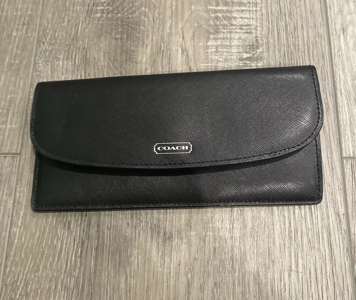 coach Black Leather slim Flap Continental Men Wallet - Gem
