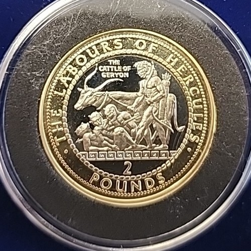 GIBRALTAR 2 £ POUNDS BIMETALLIC 2020 UNC COIN HERCULES THE CATTLE OF ...