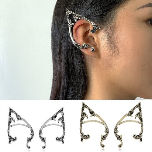 Gothic Elf Ear Cuffs with Piercing Punk Earring Studs Earrings Cosplay ...