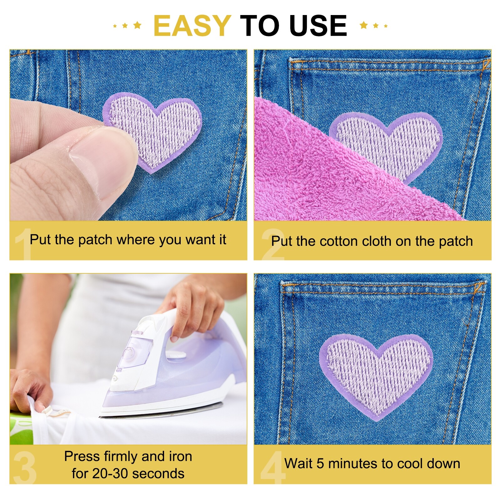 24Pcs Solid Violet Small Heart Patch Embroidered Appliques Patches 1 ...