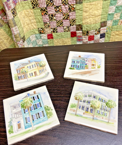 Charleston, SC Set Of 4 Square Ceramic Coasters By Artist Shirley Kratz ...