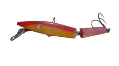 Vintage Diamond Jim Jointed Fishing Lure 3" Yellow Red Crankbait ...
