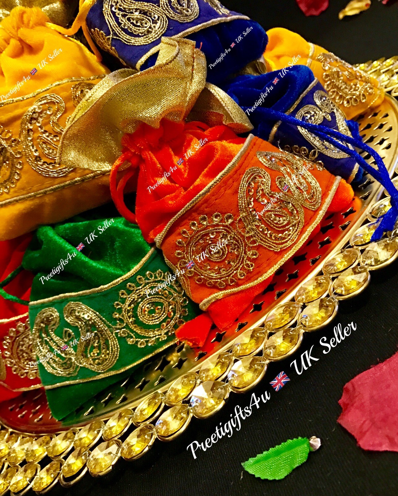 10 X Favour Bag Mehndi Bid Nikah Table Decoration Party Bags Velvet ...